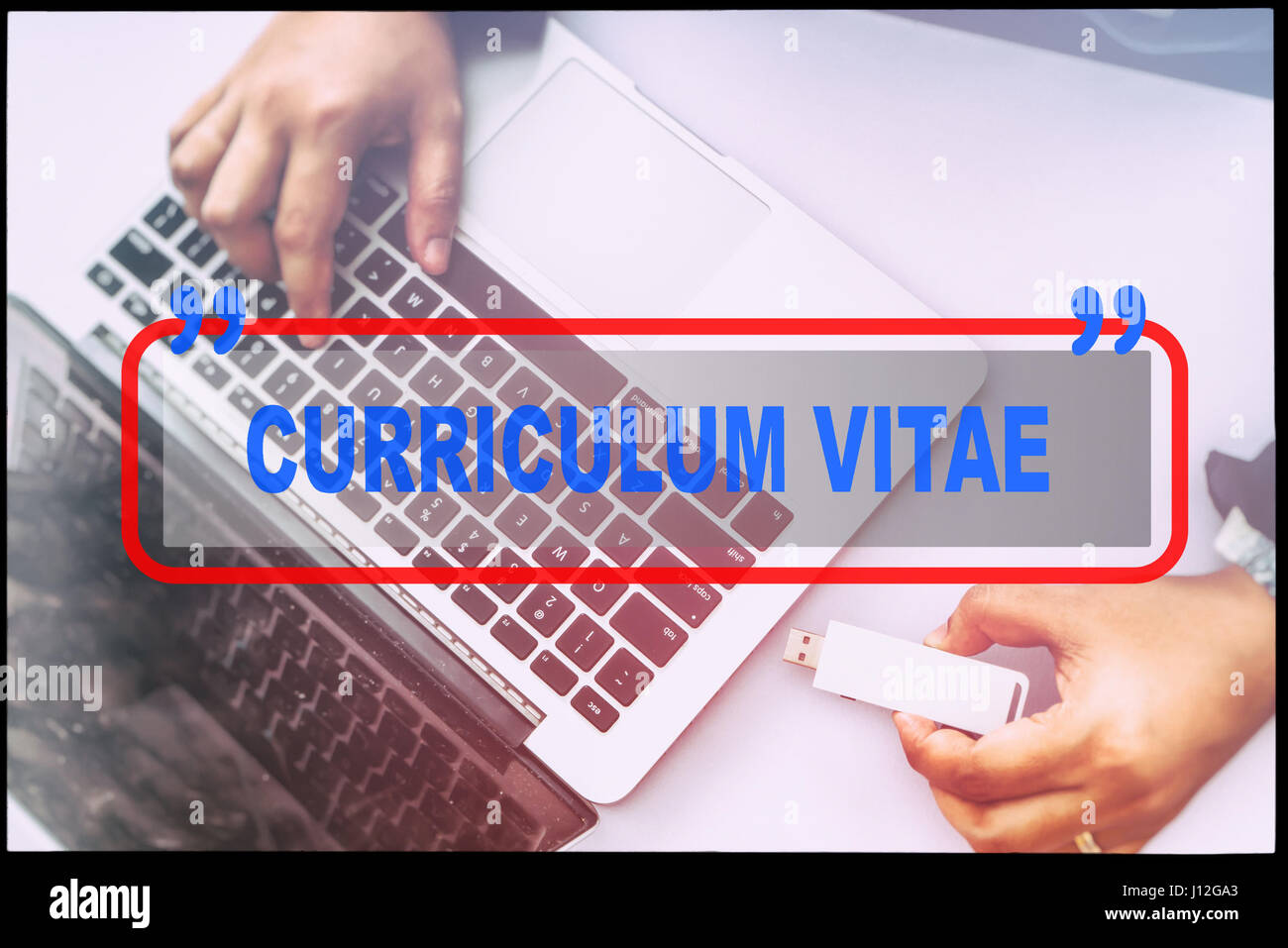 Hand and text "curriculum vitae" with vintage background. Technology ...