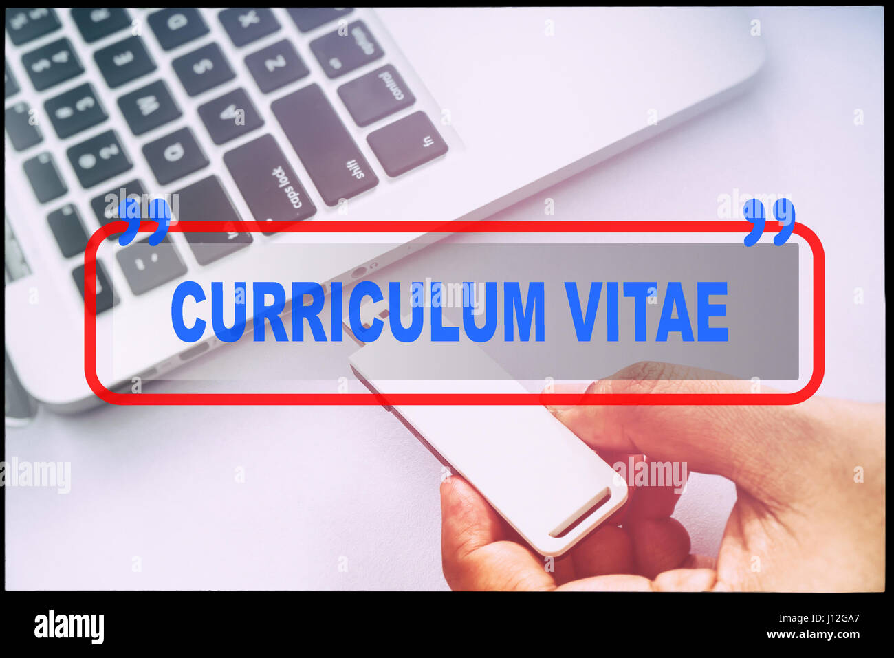 Hand and text "curriculum vitae" with vintage background. Technology ...