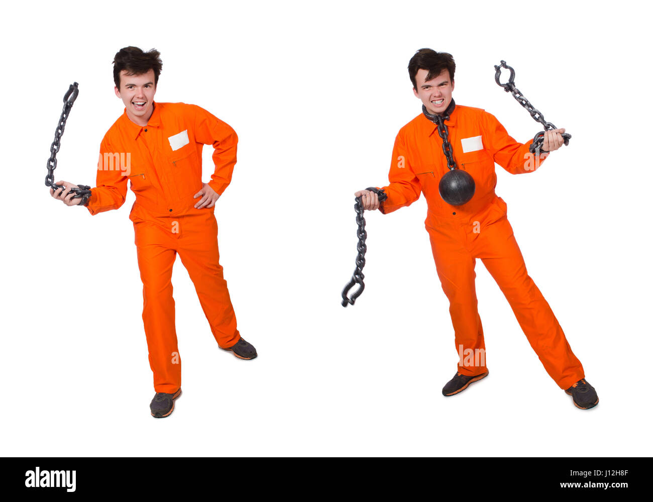 Young inmate with chains isolated on the white Stock Photo - Alamy