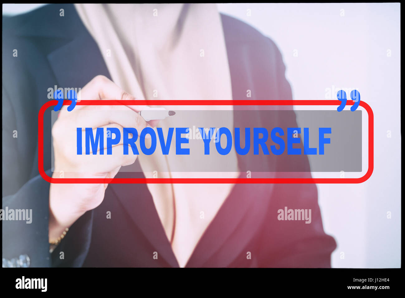 Hand and text "IMPROVE YOURSELF" with vintage background. Technology ...
