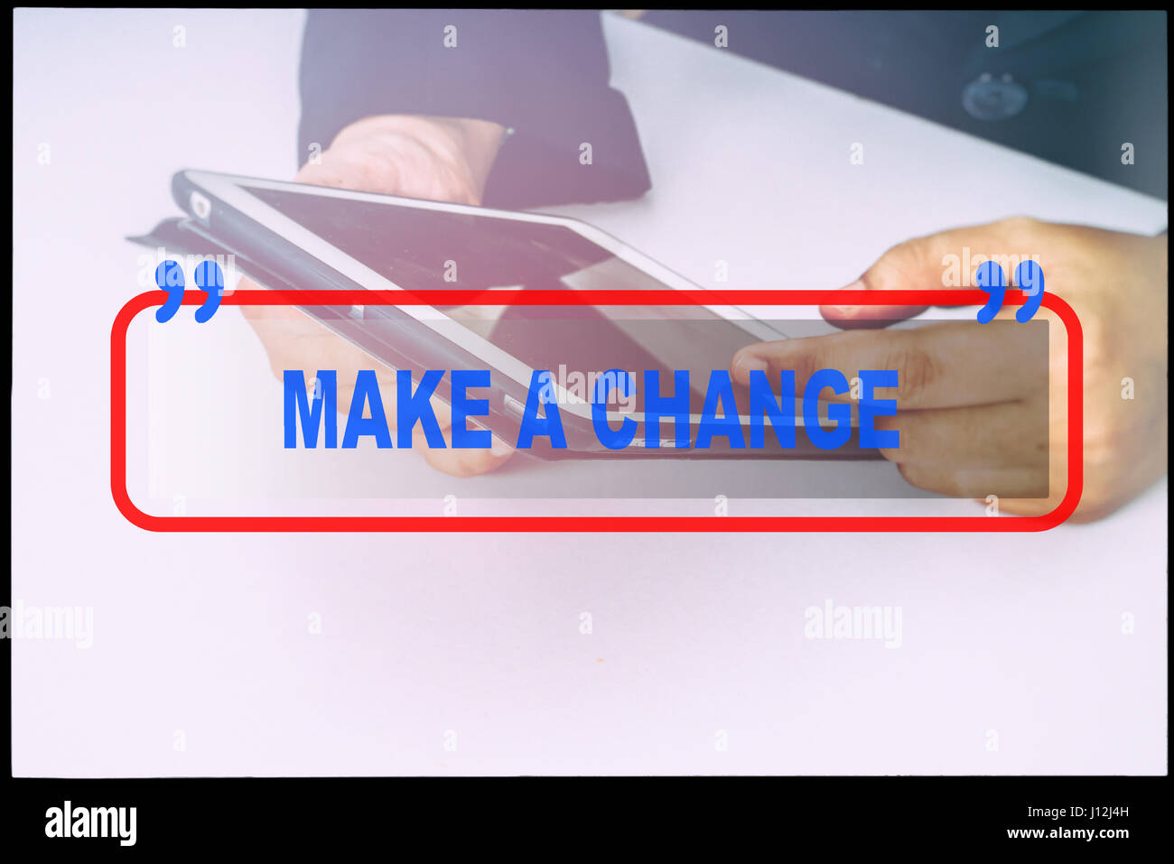 Hand and text "MAKE A CHANGE" with vintage background. Technology ...