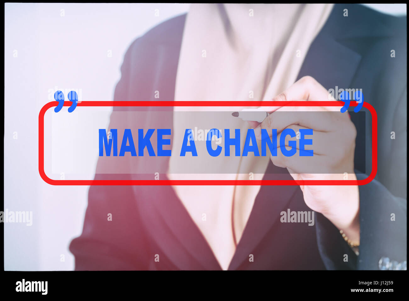 Hand and text "MAKE A CHANGE" with vintage background. Technology ...