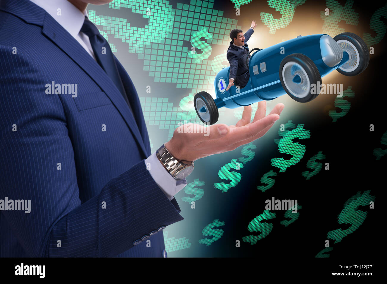 Man launching race car in start concept Stock Photo - Alamy