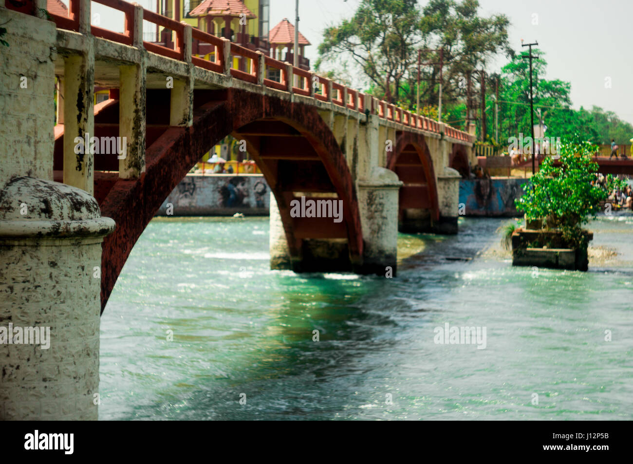 Bridge spanning across the river Ganga in Haridwar. These old bridges ...