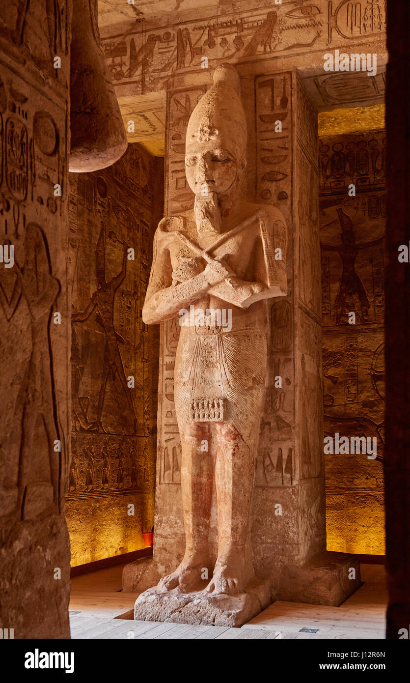 interior shot with statues of the Great Temple of Ramesses II, Abu ...