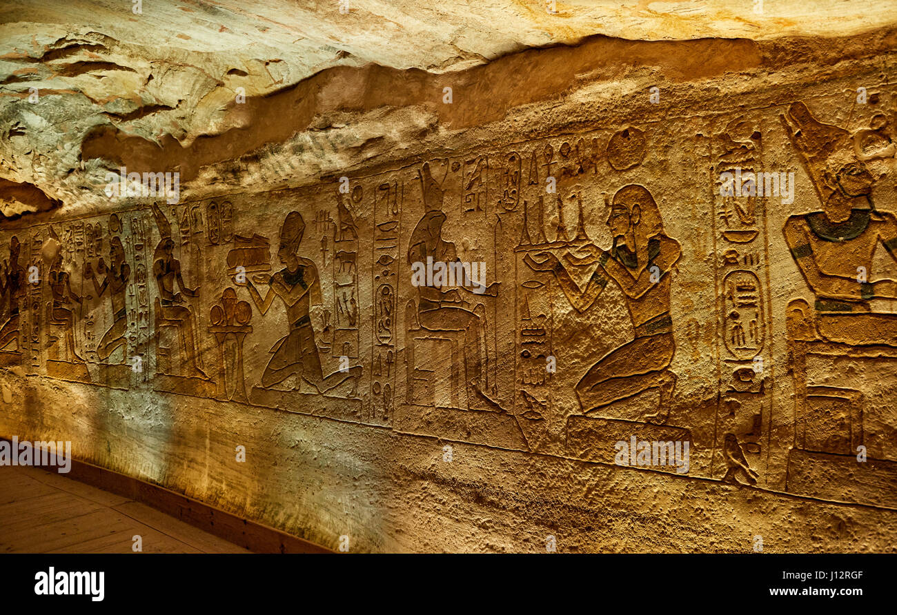 stone carving inside Great Temple of Ramesses II, Abu Simbel temples ...