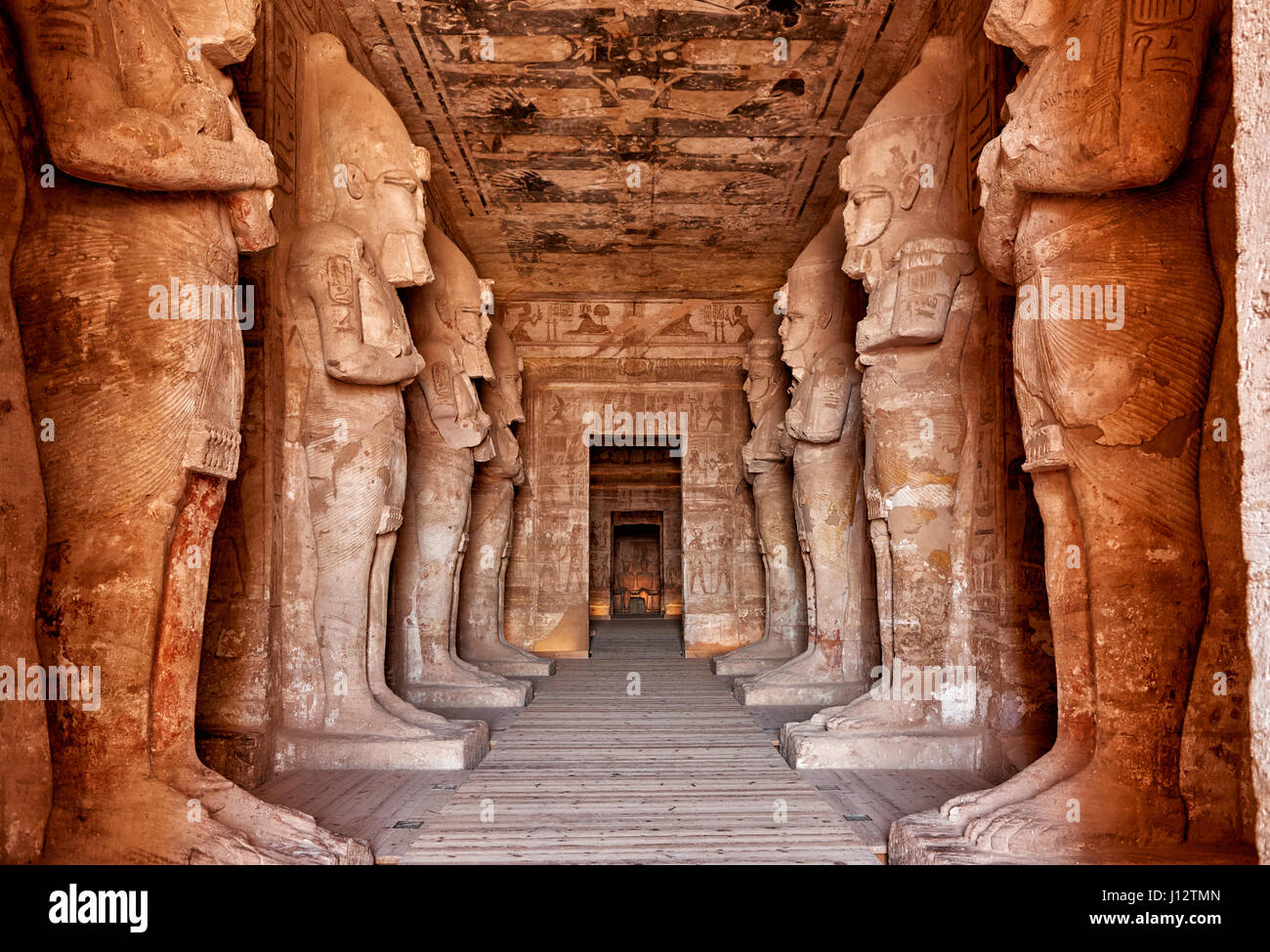 interior shot with statues of the Great Temple of Ramesses II, Abu ...