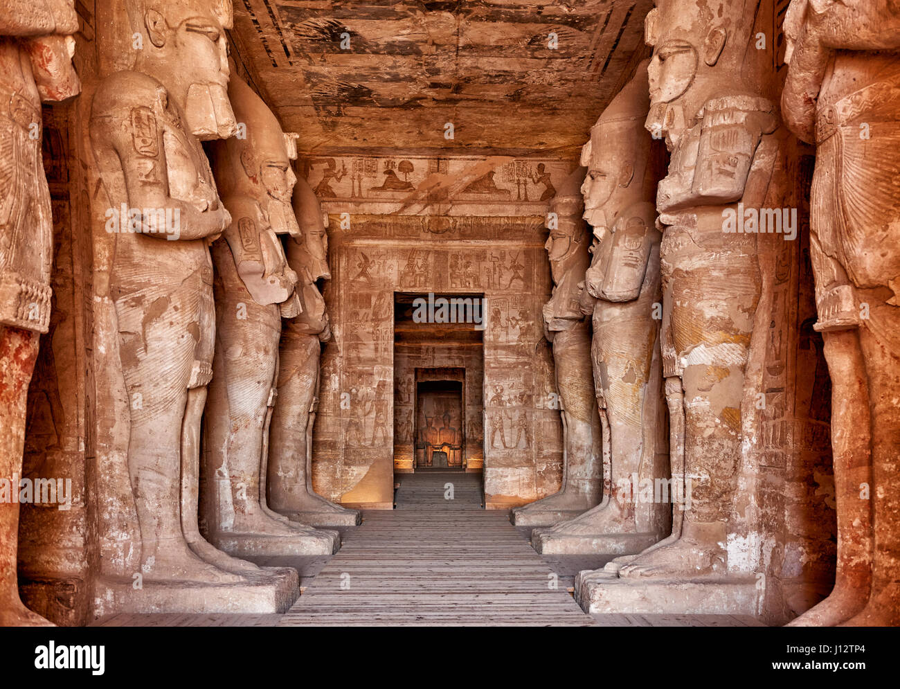 interior shot with statues of the Great Temple of Ramesses II, Abu ...