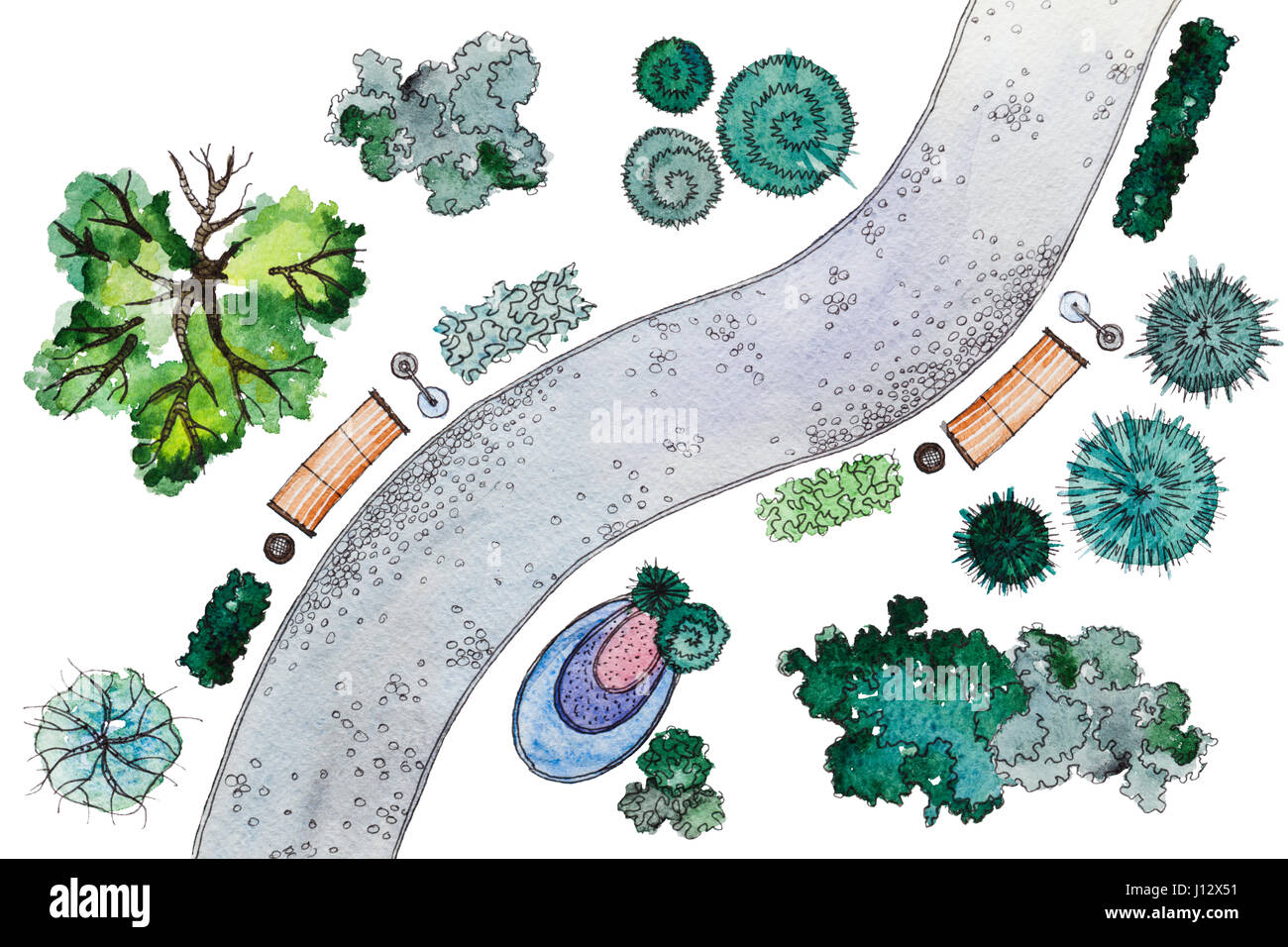 Set of isolated watercolor hand drawn landscape design elements Stock ...