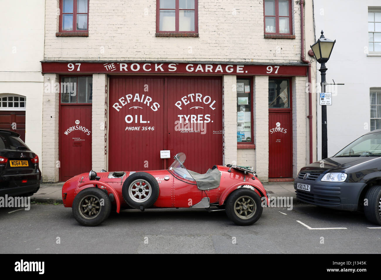 Bristol Clifton Old fashioned racing car Moss outside and old style ...