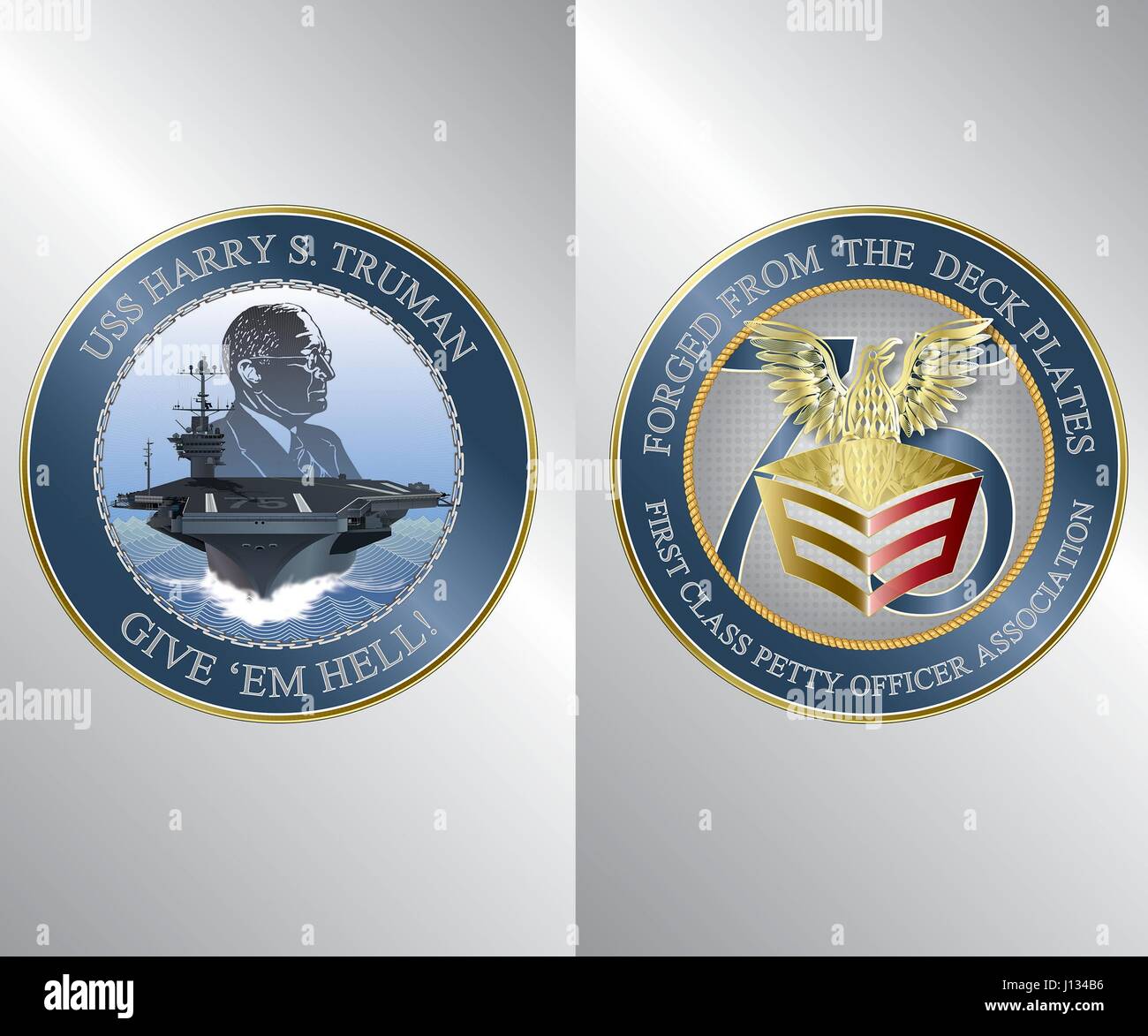 The U.S. Navy First Class Petty Officer Association coin features a ...