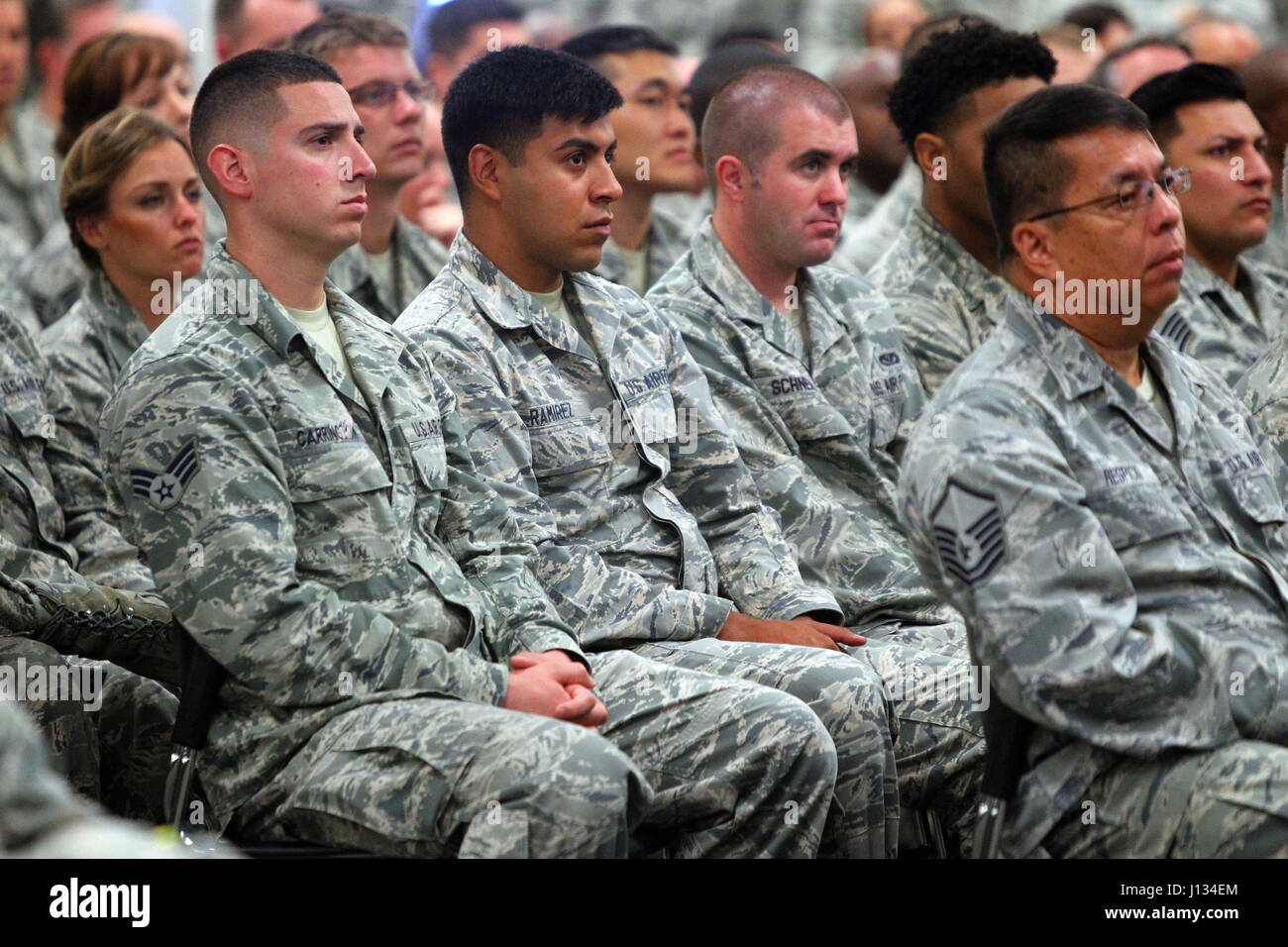 Enlisted Airmen listen to Senior Master Sgt. Kevin Wallace of the 89th ...