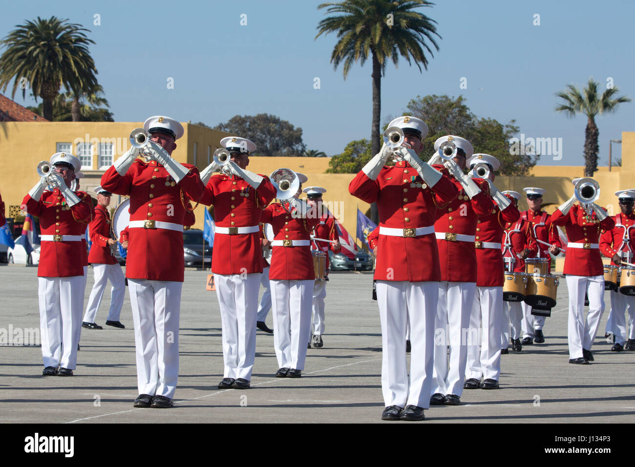 U.S. Marines with the Marine Drum and Bugle Corps, Battle Color ...