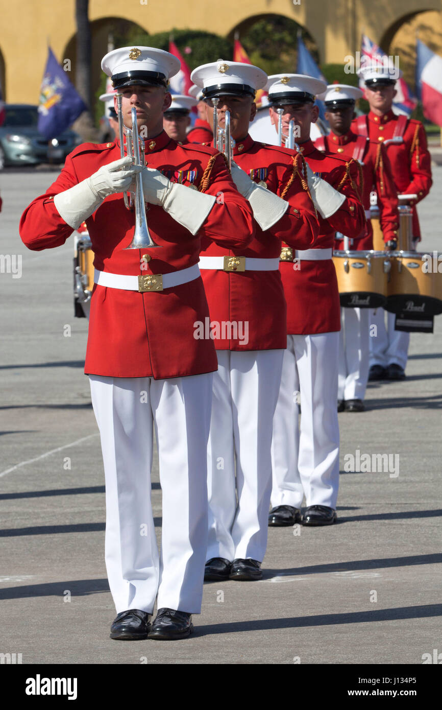U.S. Marines with the Marine Drum and Bugle Corps, Battle Color ...