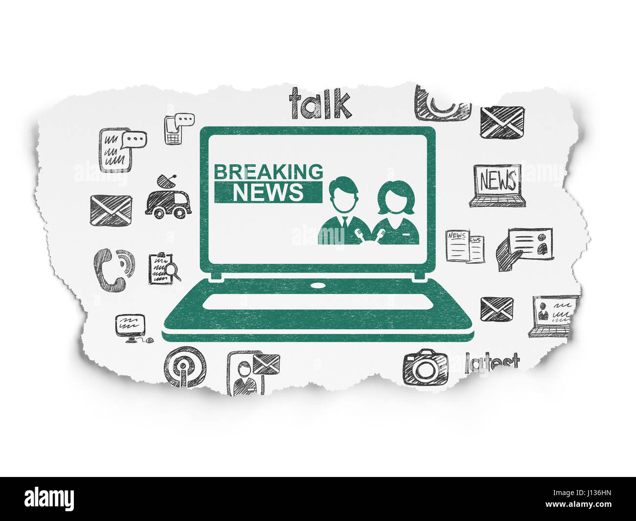 News concept: Breaking News On Laptop on Torn Paper background Stock ...
