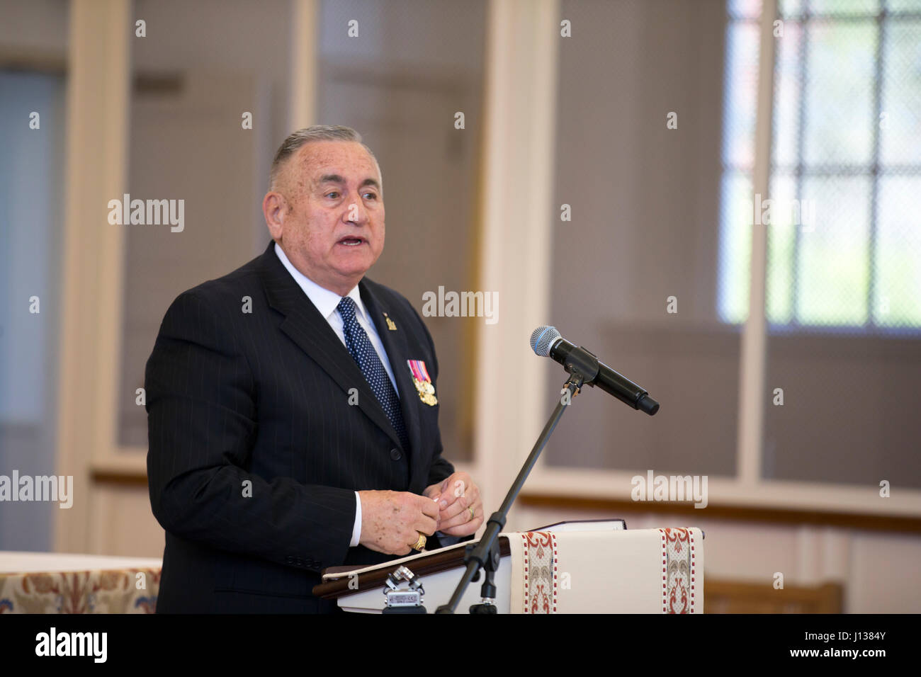 A memorial service is held at U.S. Marine Memorial Chapel, Marine Corps ...