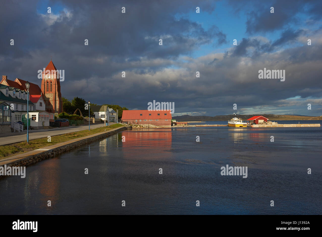 Historic buildings along the waterfront of Stanley, capital of the ...