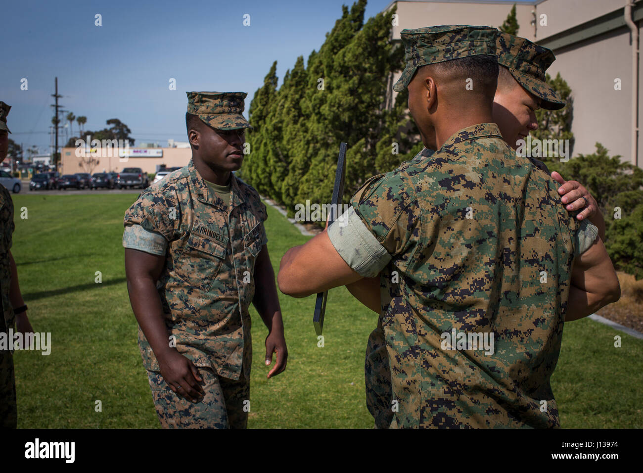 Newly promoted U.S. Marine Corps Master Sgt. Anthony Mendoza, anti ...