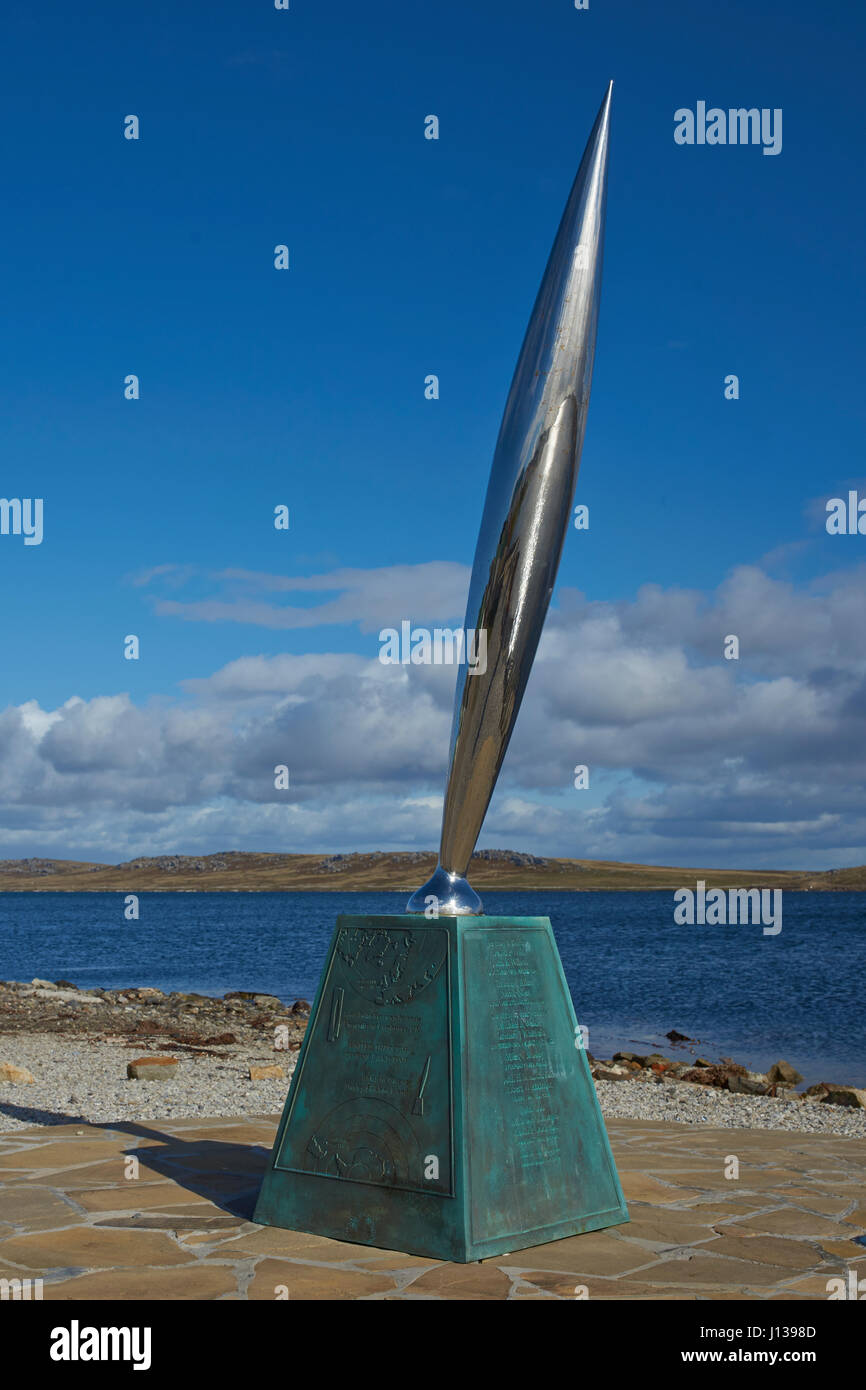 Southern Antarctic Monument on the waterfront in Stanley, capital of ...