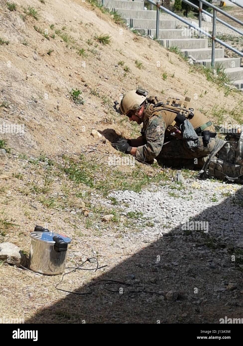 A Marine conducts simulated IED disarmament during joint explosive ...