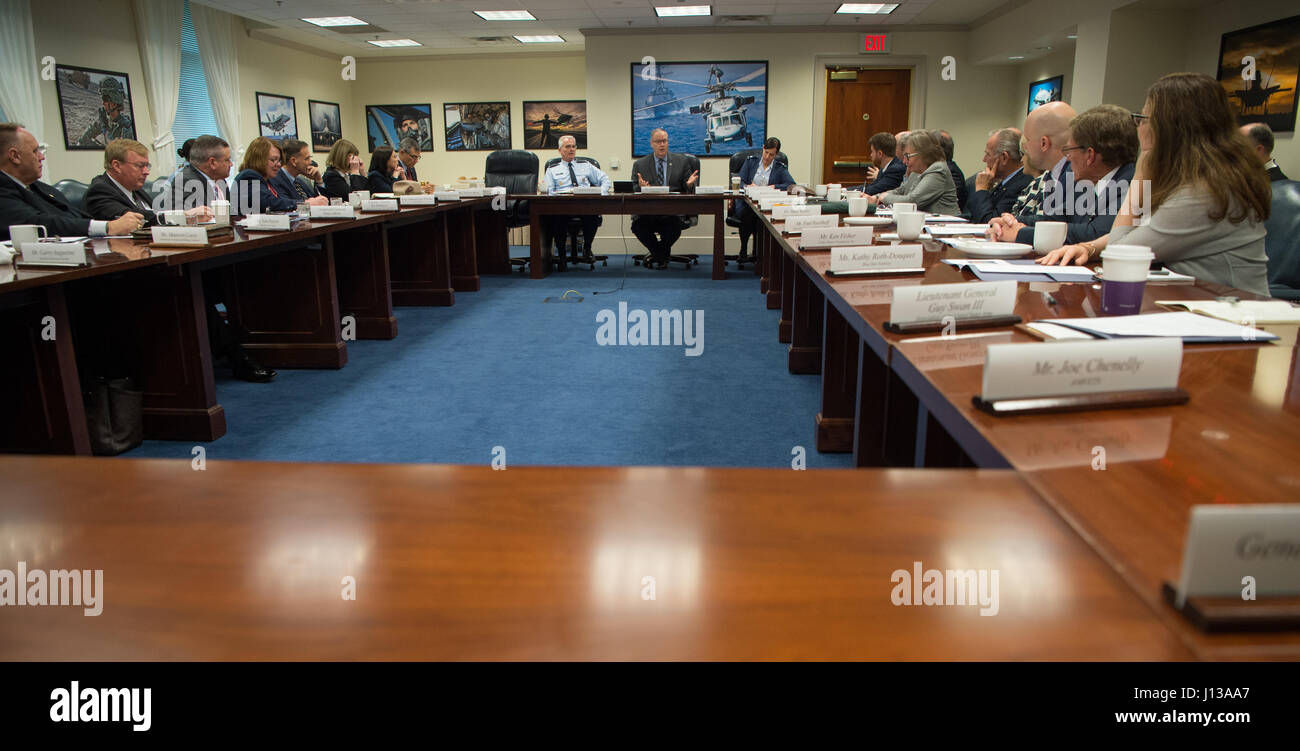Deputy Defense Secretary Bob Work speaks during a round table with key ...