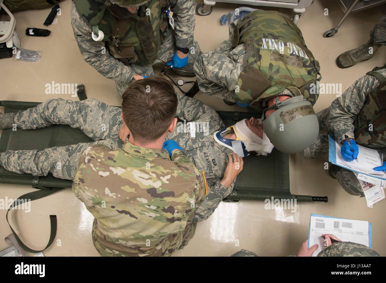 U.S. Air Force Airmen and Army Soldiers practice life-saving techniques ...