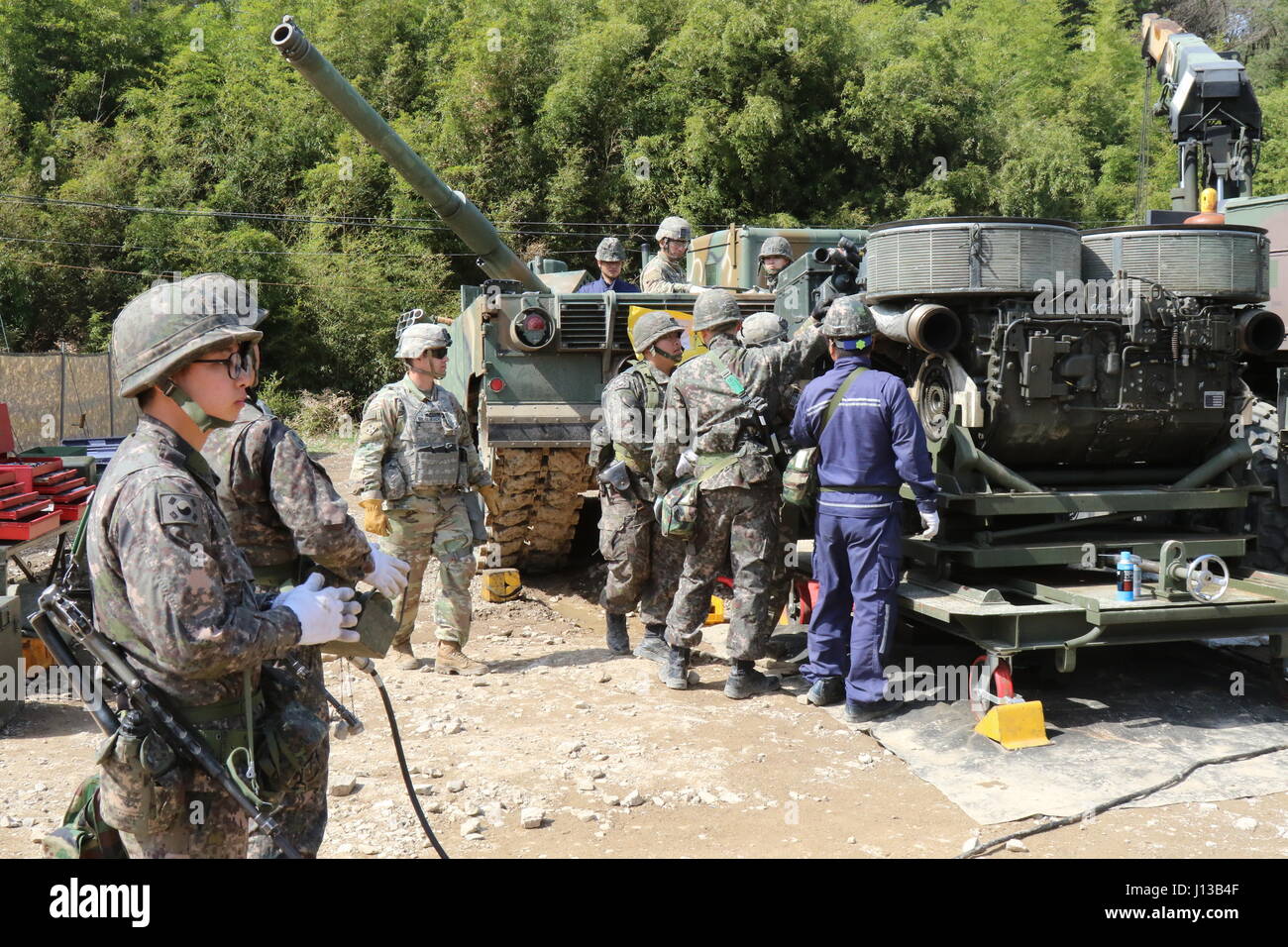 U.S. and ROK Army soldiers demonstrate combined operations of an Area ...