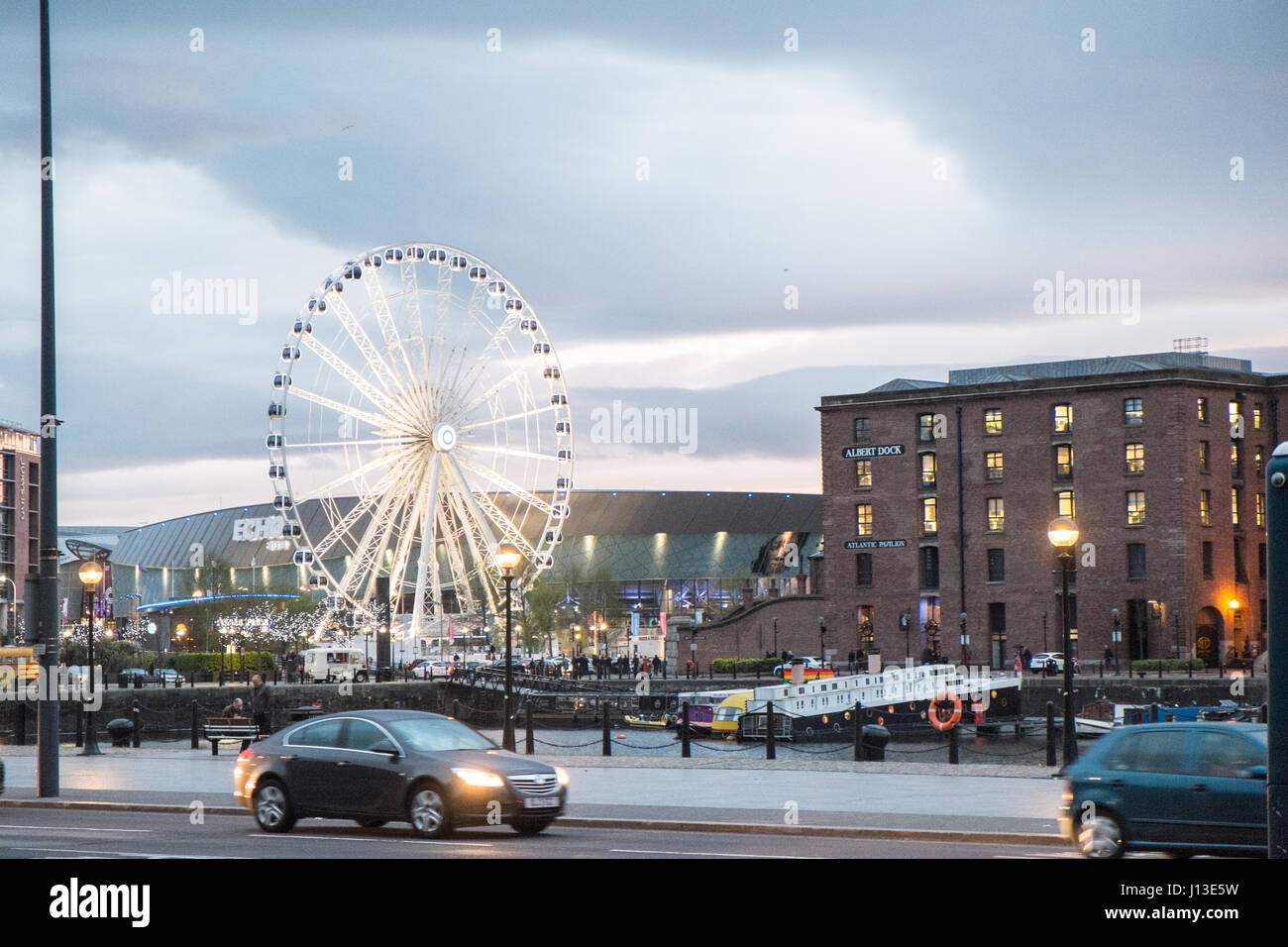 Albert,Dock,Albert Dock,Echo,Arena,ferris,wheel,evening,night,Liverpool ...
