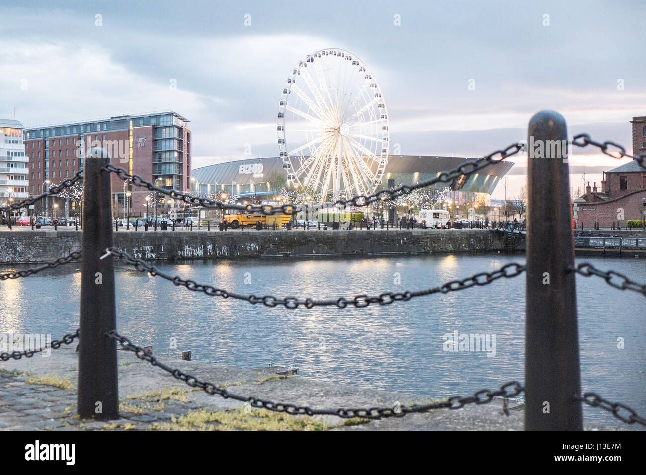 Albert,Dock,Albert Dock,Echo,Arena,ferris,wheel,evening,night,Liverpool ...