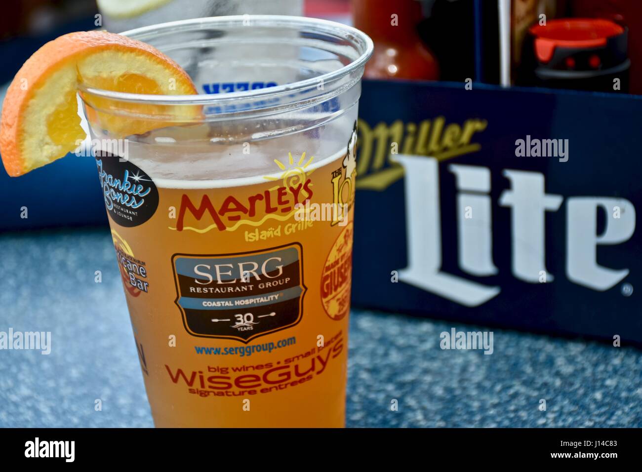 pint of beer on restaurant table Stock Photo - Alamy