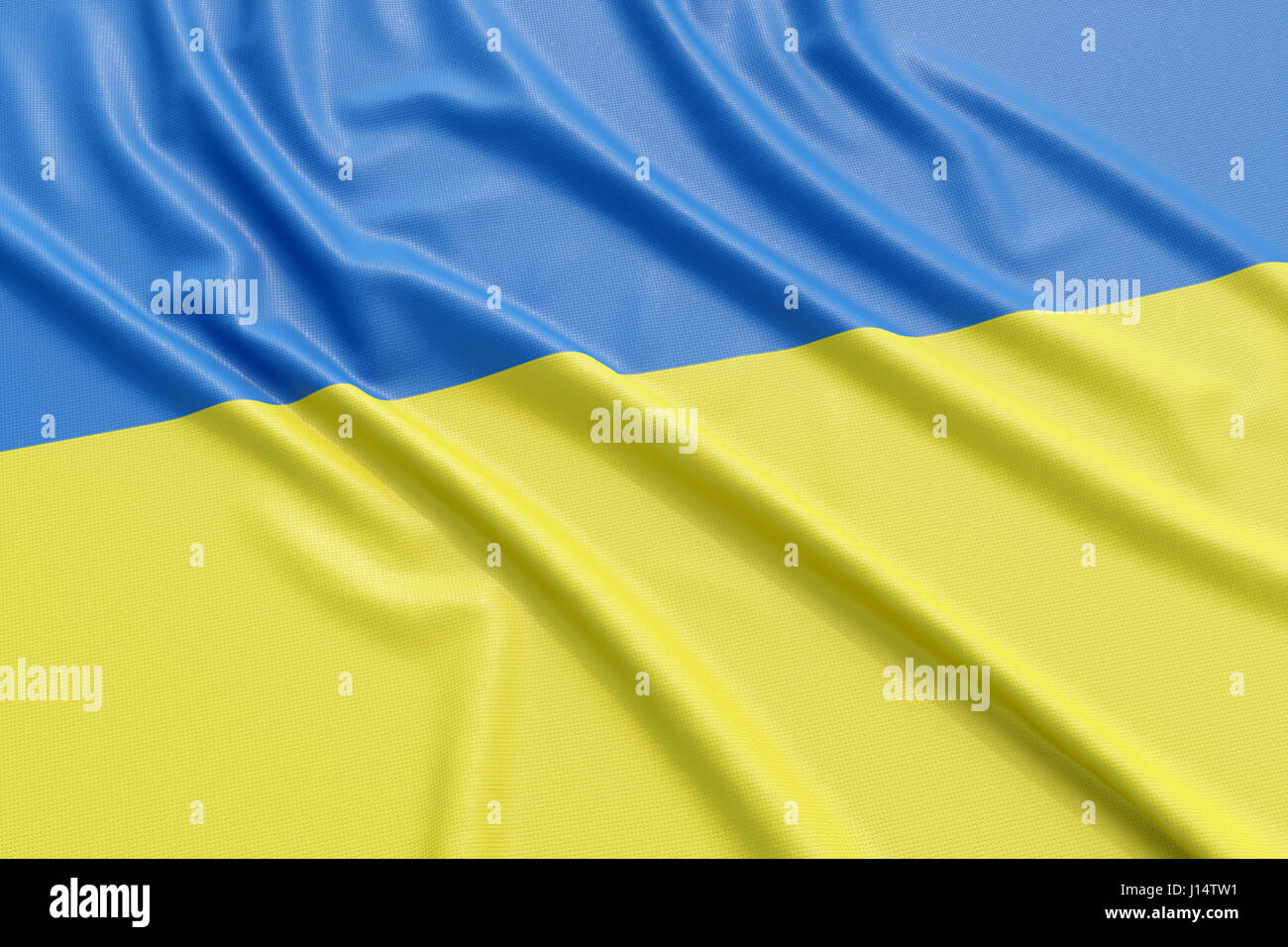Ukraine flag. Wavy fabric high detailed texture. 3d illustration ...