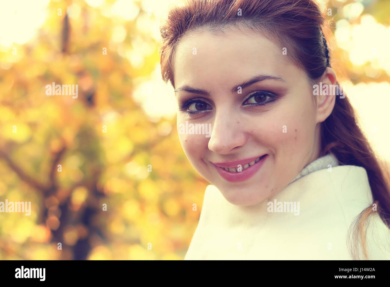 girl in a park walk autumn alone Stock Photo - Alamy