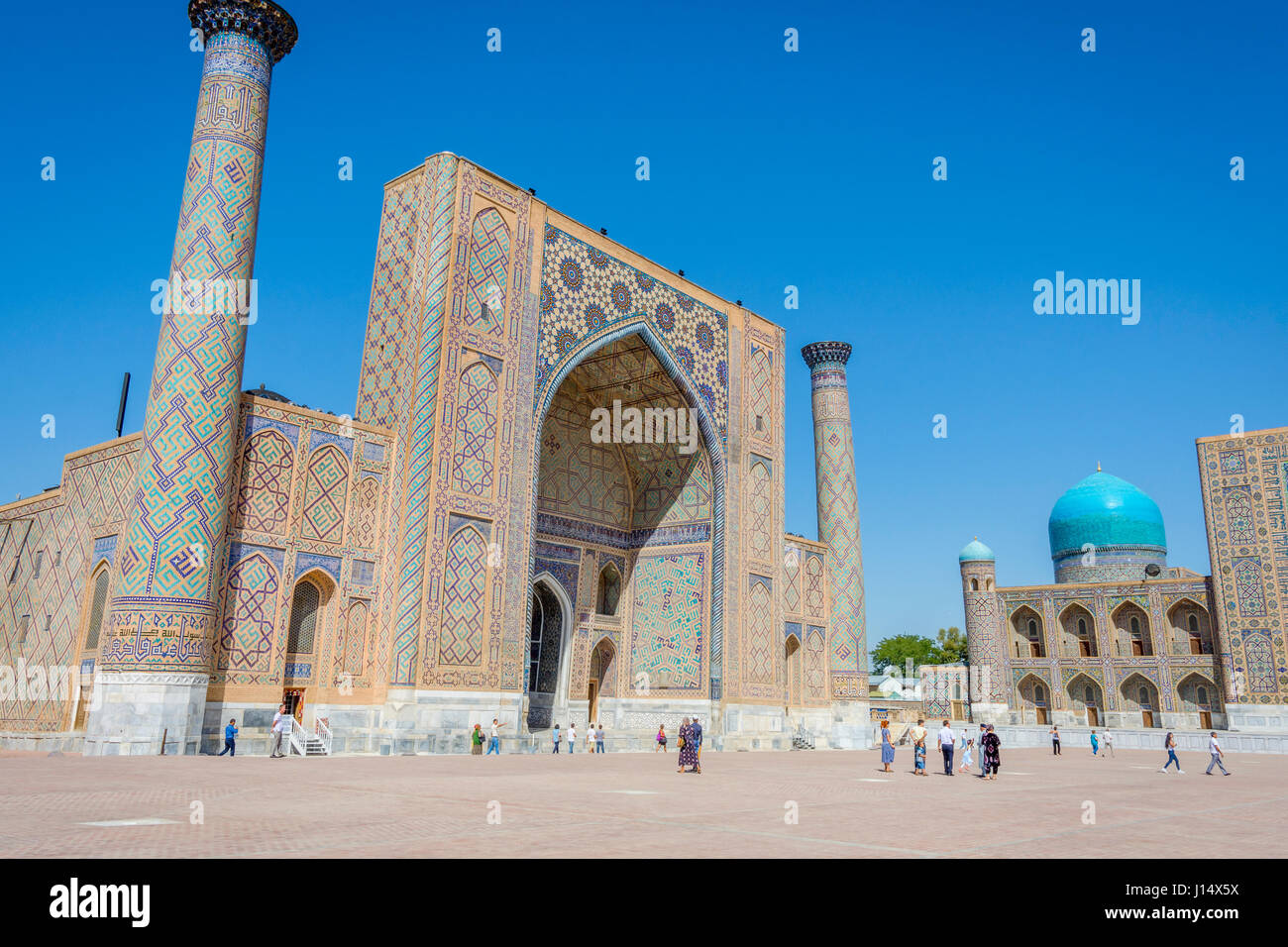 SAMARKAND, UZBEKISTAN - AUGUST 28: View over Samarkand Registan, one of ...