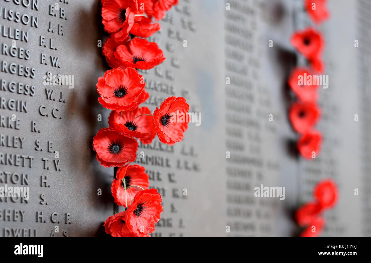 Canberra, Australia - March 18, 2017. Poppy wall lists the names of all ...
