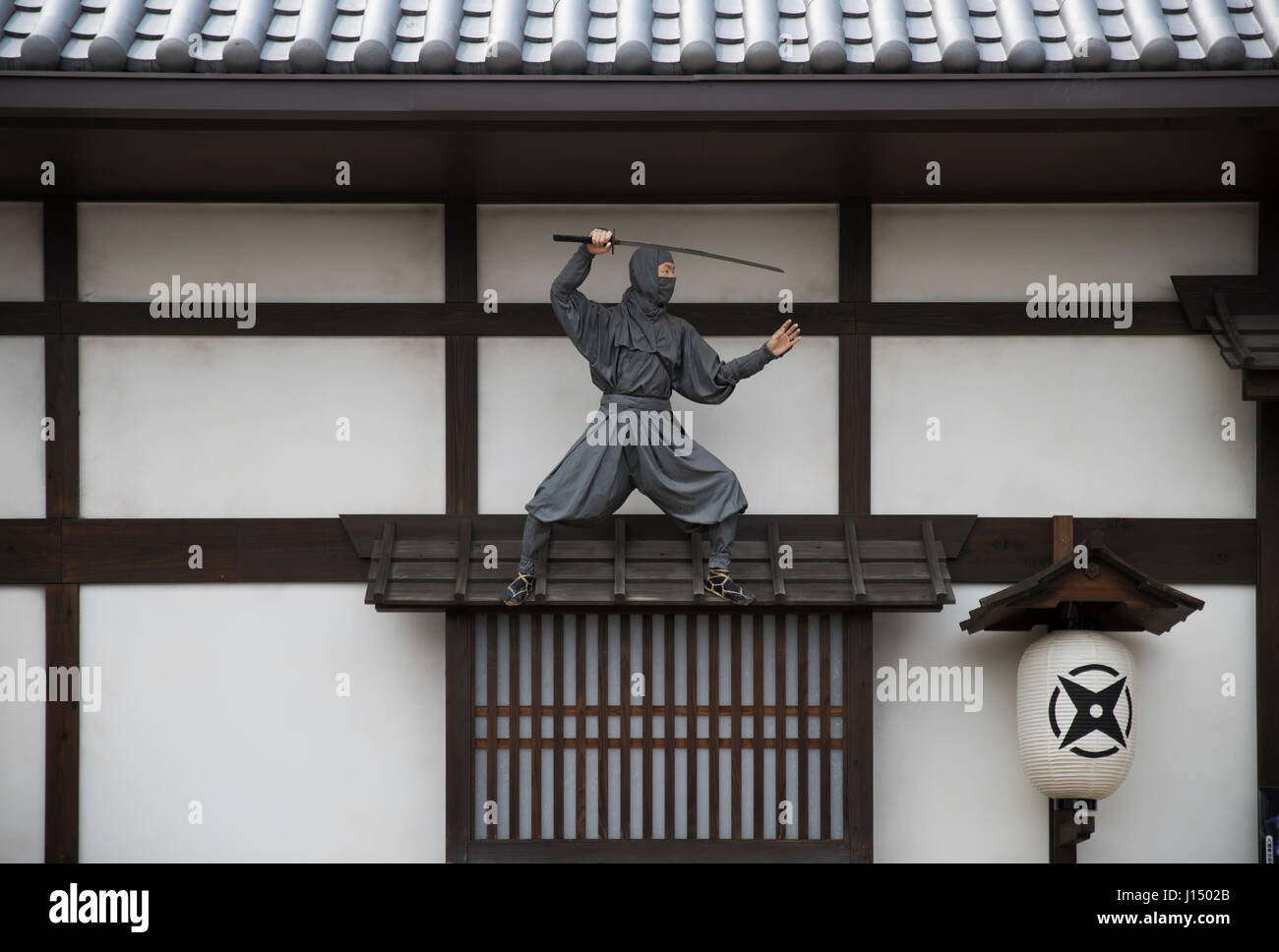 Ninja statues on the walls at Toei Kyoto Studio Park, Kyoto, Japan ...