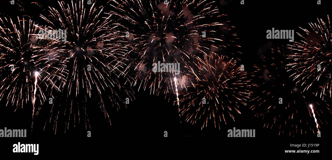 Festive fireworks in night sky. A single shot of the colorful fireworks ...