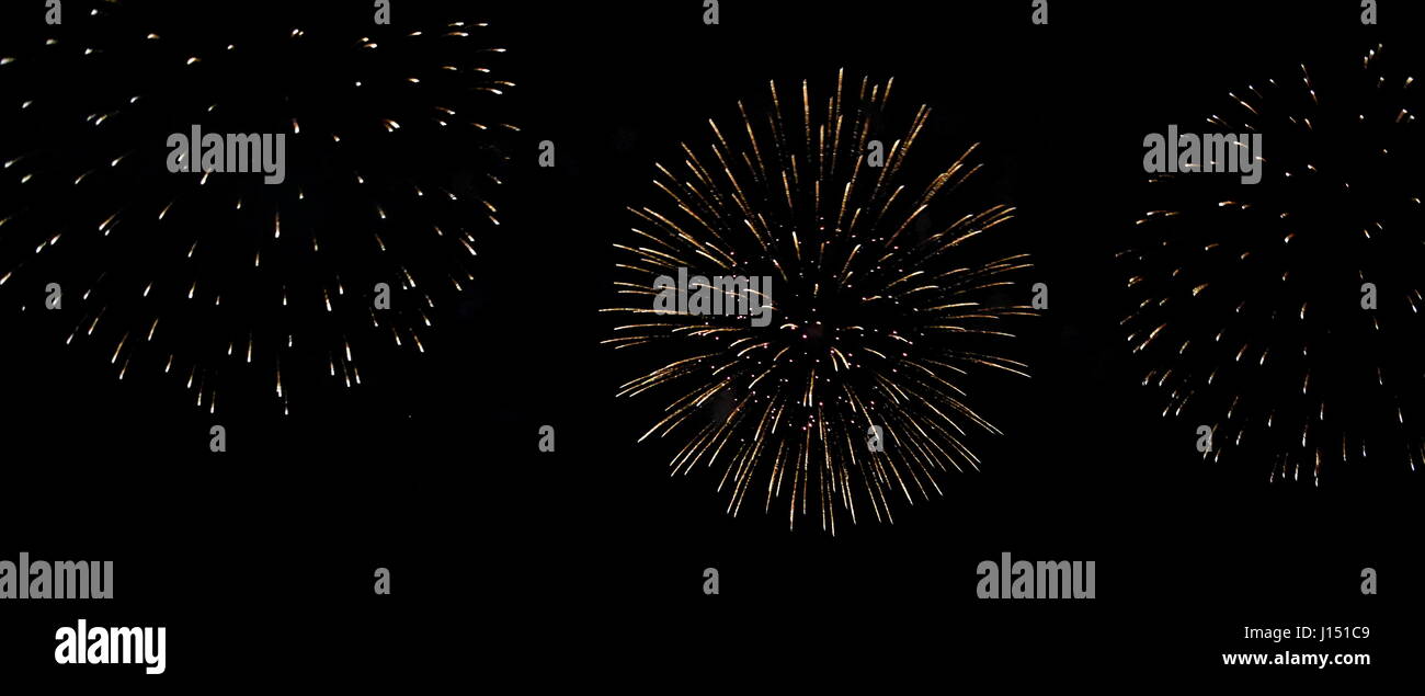 Festive fireworks in night sky. A single shot of the colorful fireworks ...
