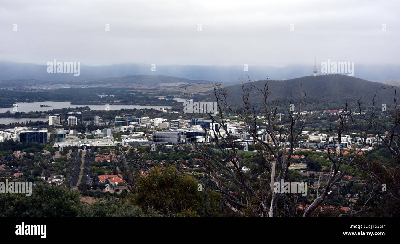 Panoramic view of Canberra, Australia in daytime from Mount Ainslie ...