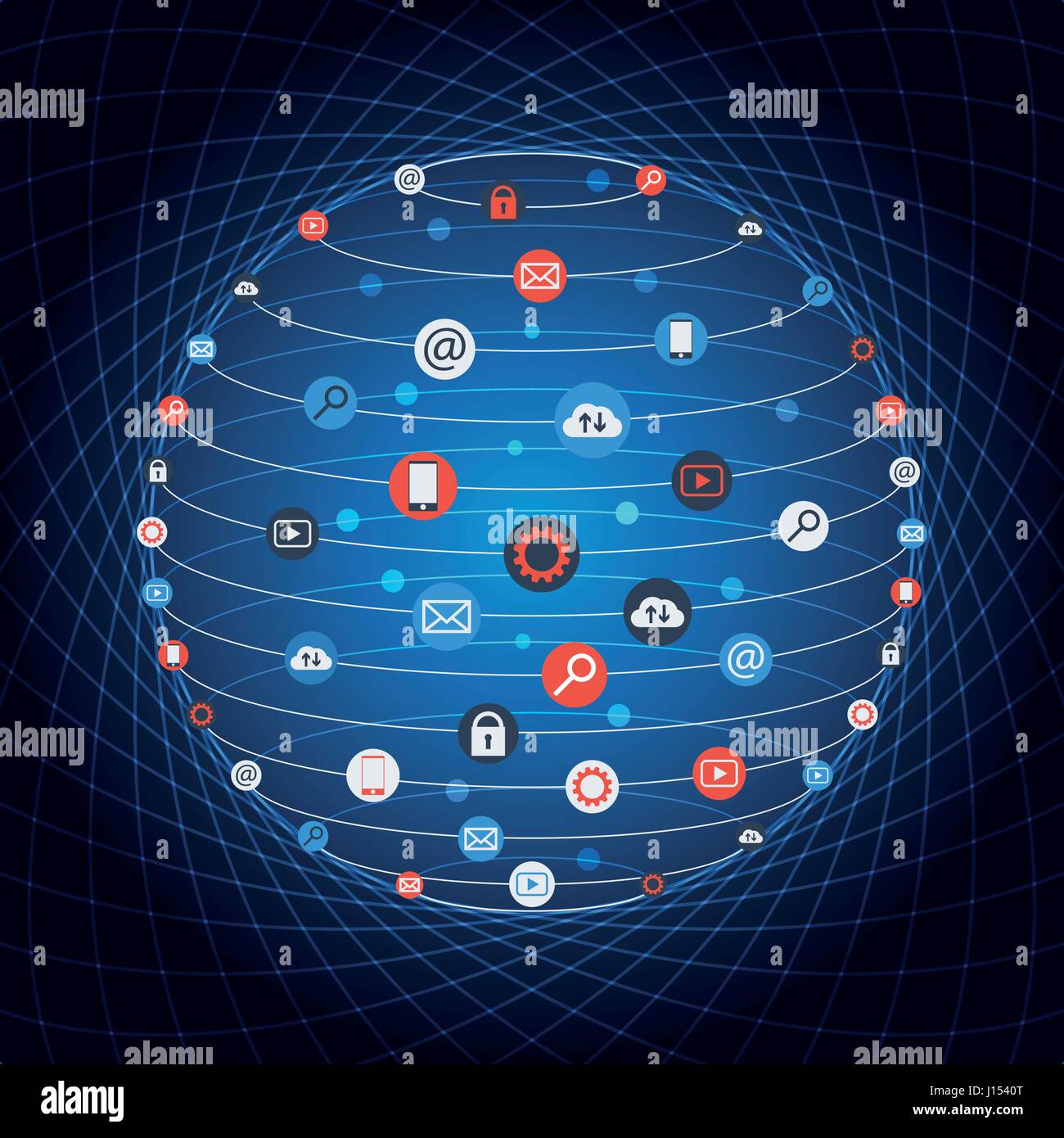 Global concept internet networking circle with flat icons illustration ...