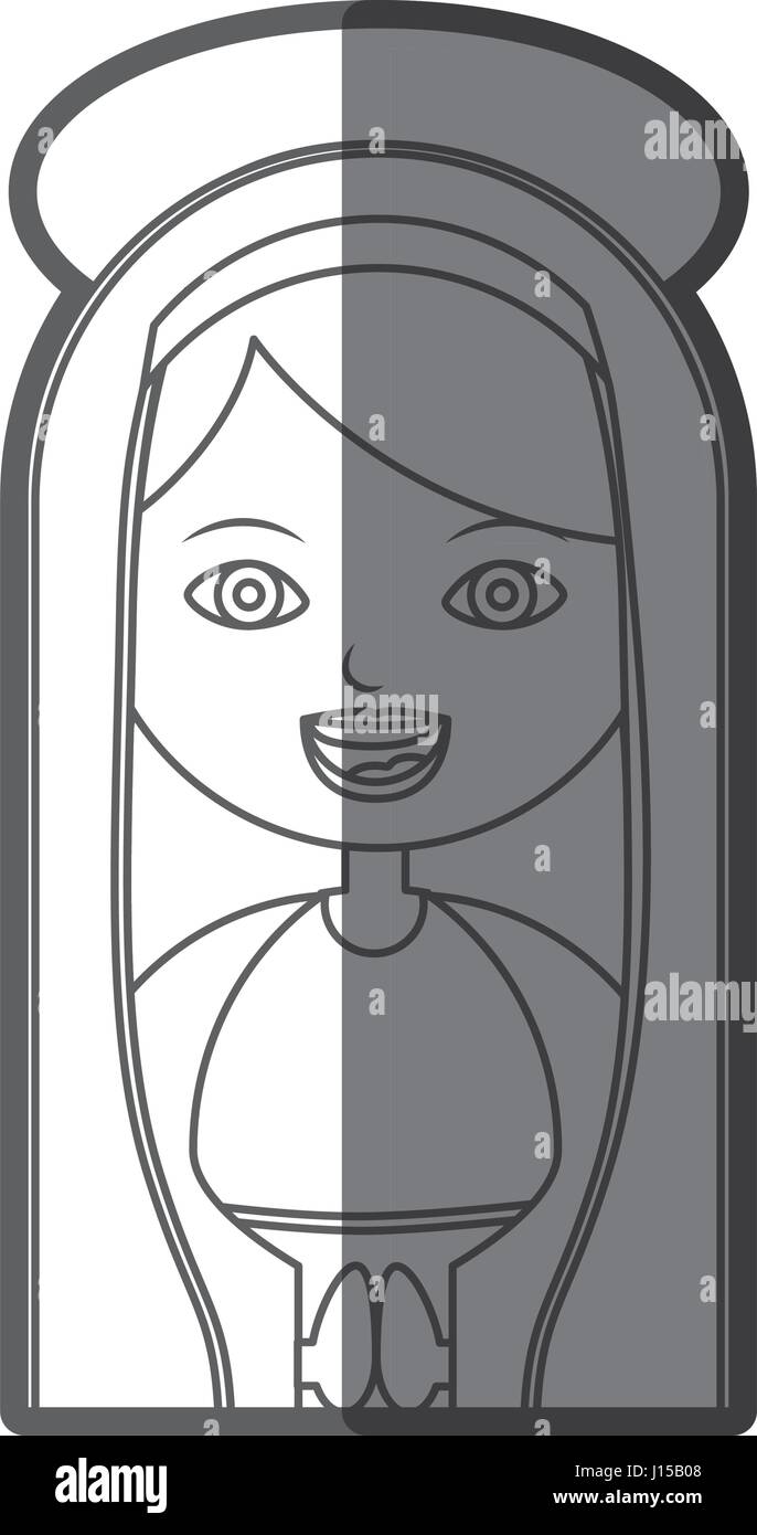 monochrome silhouette figure half body virgin maria cartoon with ...