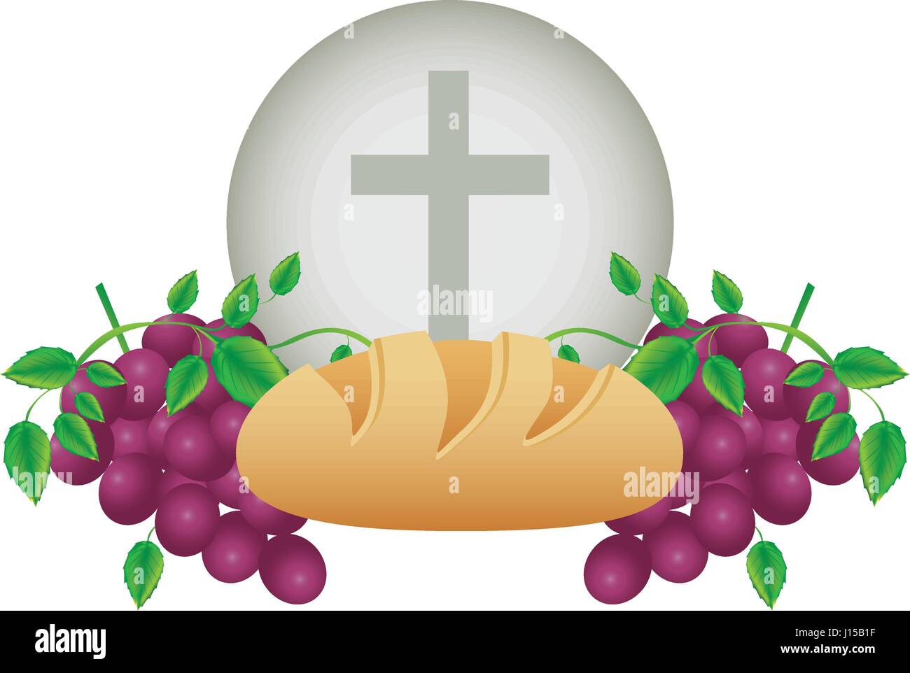 color background with communion religious icons of bread and grapes and ...