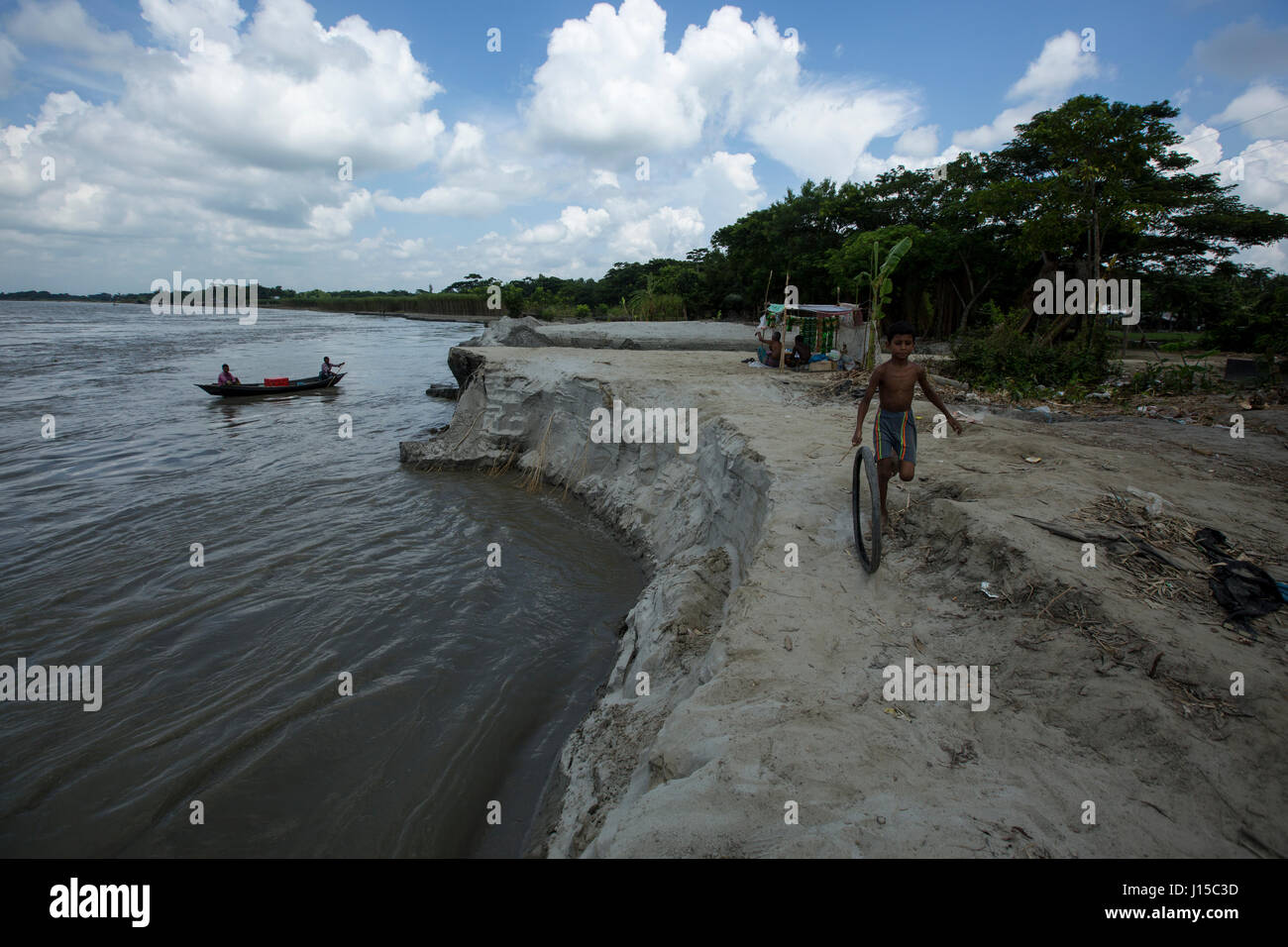 Riverbank damages due to river erosion from the Padma River at Dohar in ...