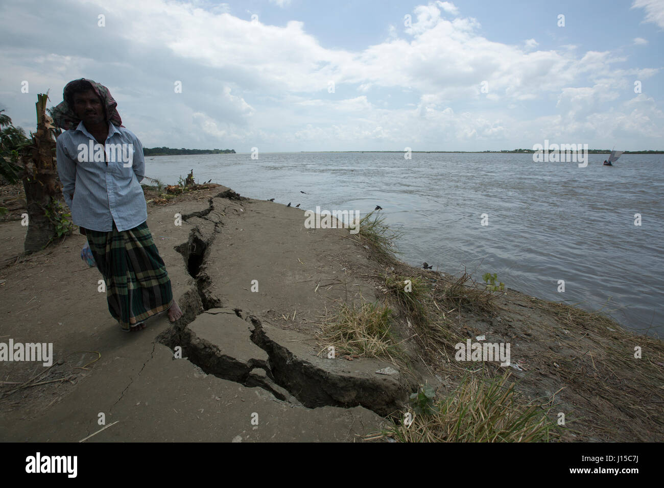 Riverbank damages due to river erosion from the Padma River at Dohar in ...