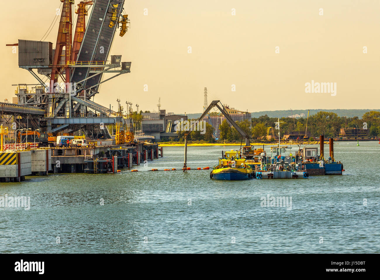 Construction works on the docks of the commercial port of Gdansk ...