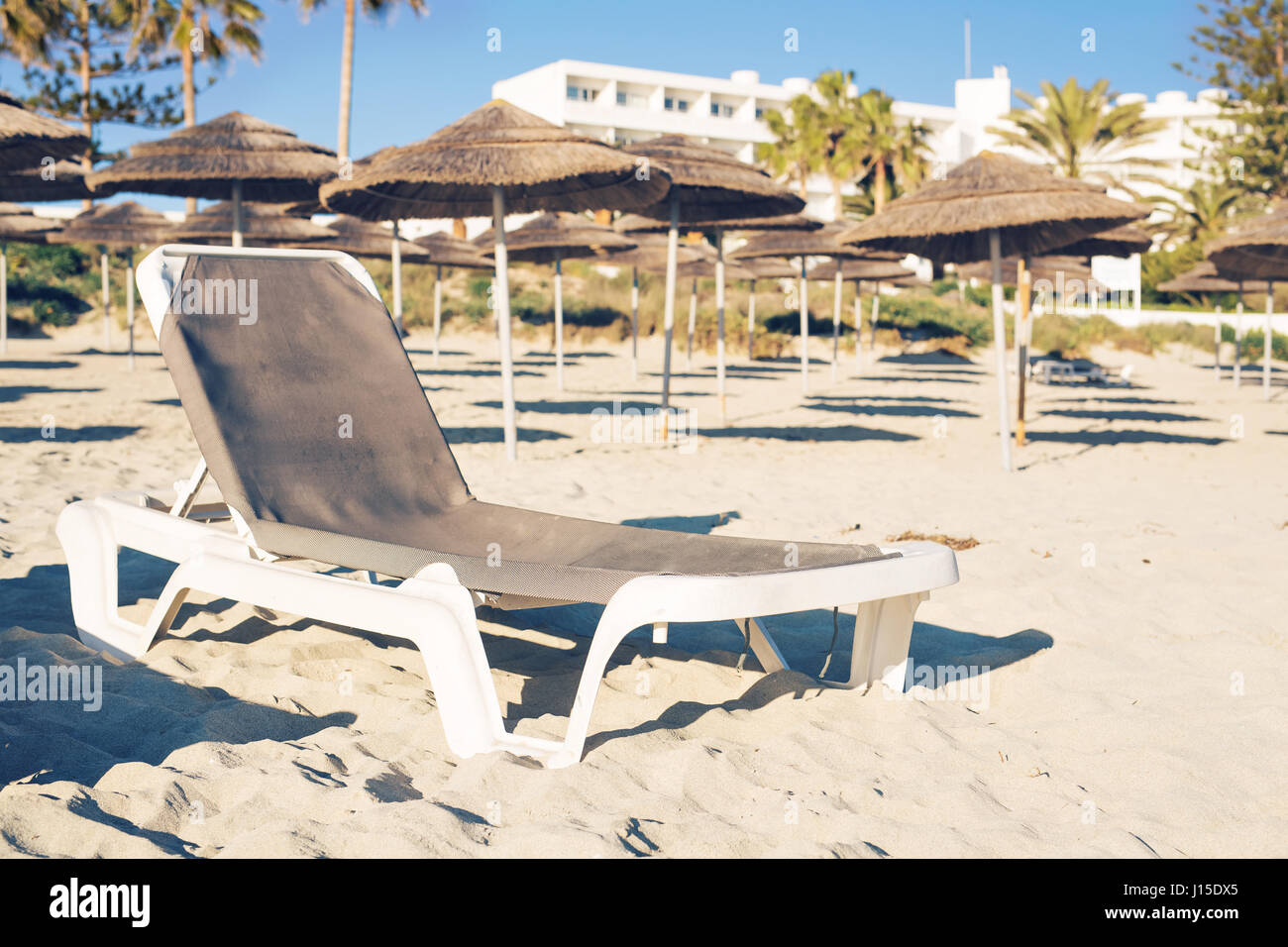 Sunbeds on the sea beach Stock Photo - Alamy