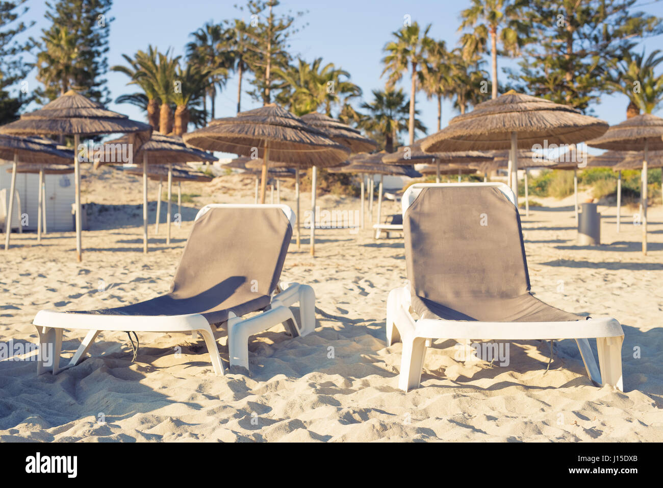 Sunbeds on the sea beach Stock Photo - Alamy
