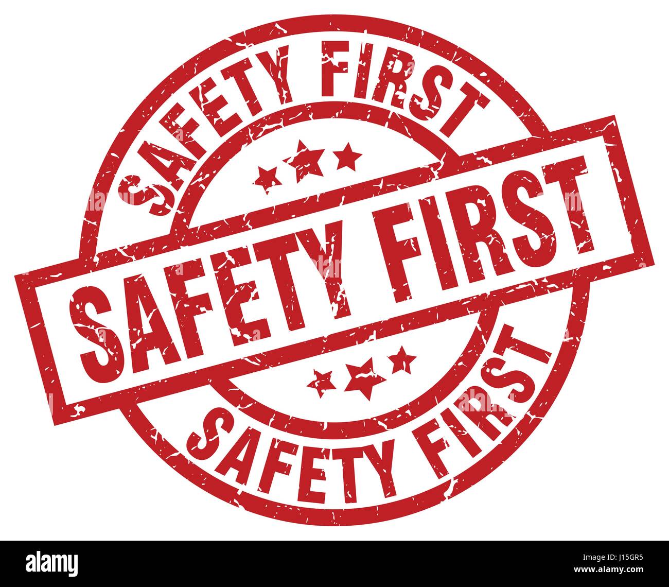 safety first round red grunge stamp Stock Vector Image & Art - Alamy