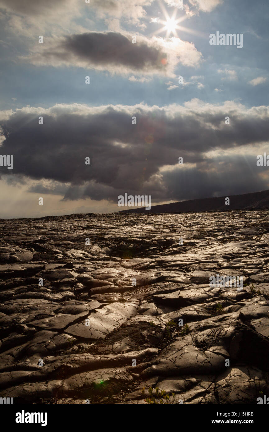 Volcanic Landscape with solidified lava flows in the Hawaii Volcanoes ...