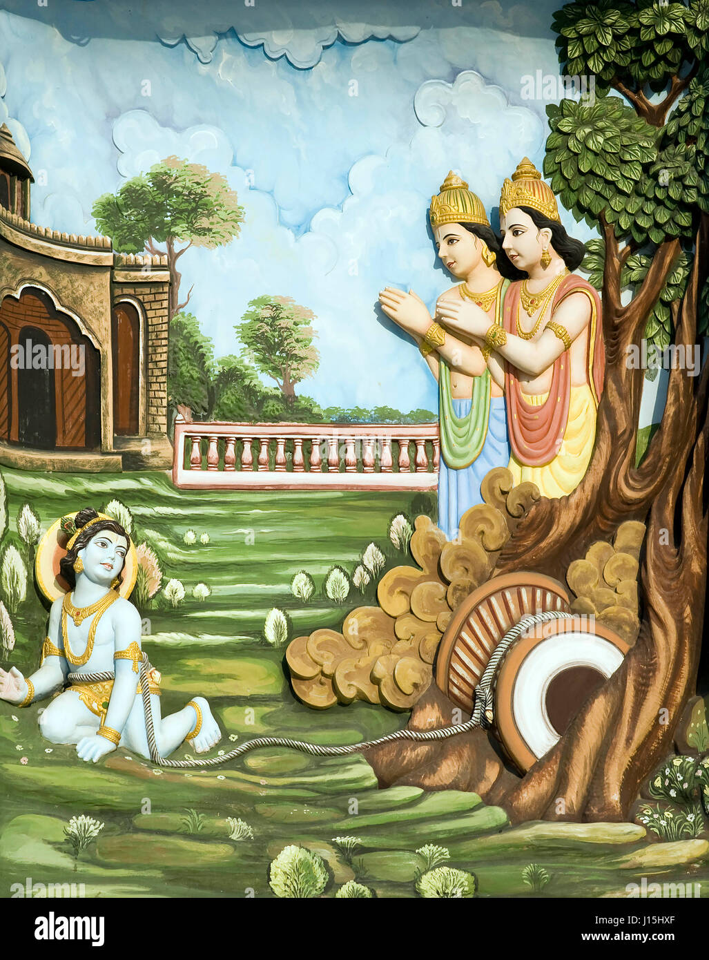 Krishna knocks down trees, prem mandir, mathura, uttar pradesh, india ...