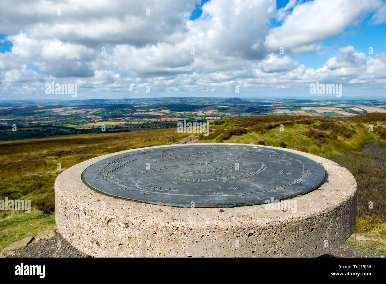 The viewpoint indicator (toposcope) on the summit of Brown Clee Hill ...